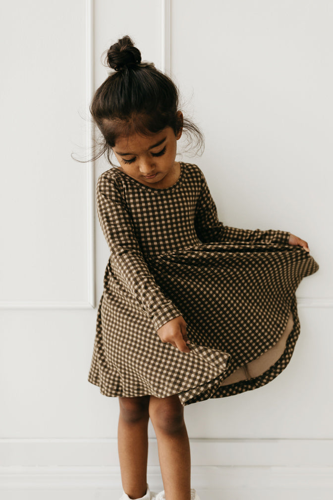 Organic Cotton Tallulah Dress - Gingham Shiitake – Jamie Kay Wholesale