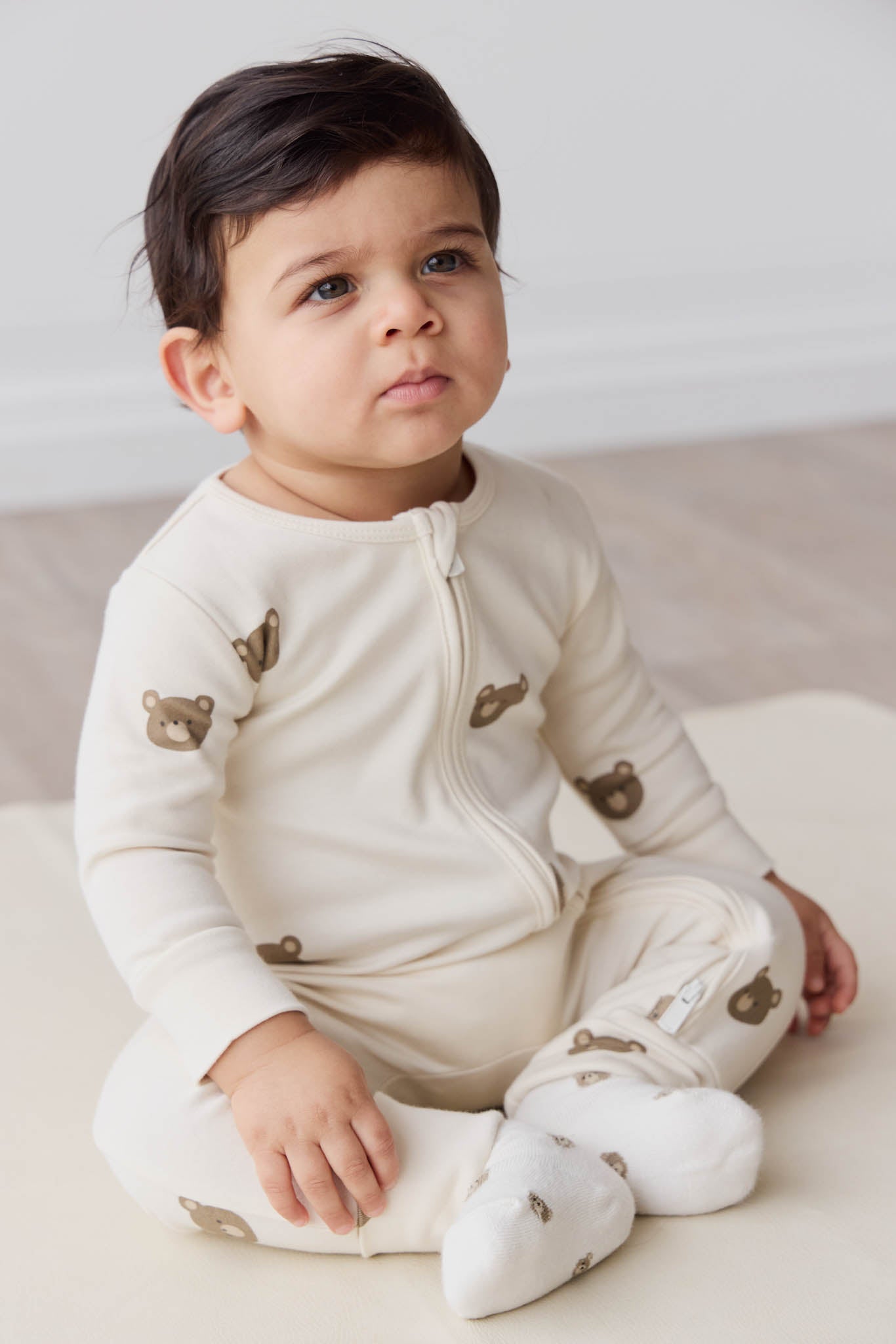 Organic Cotton Reese Zip Onepiece - Bobbie Bear Tofu – Jamie Kay Wholesale