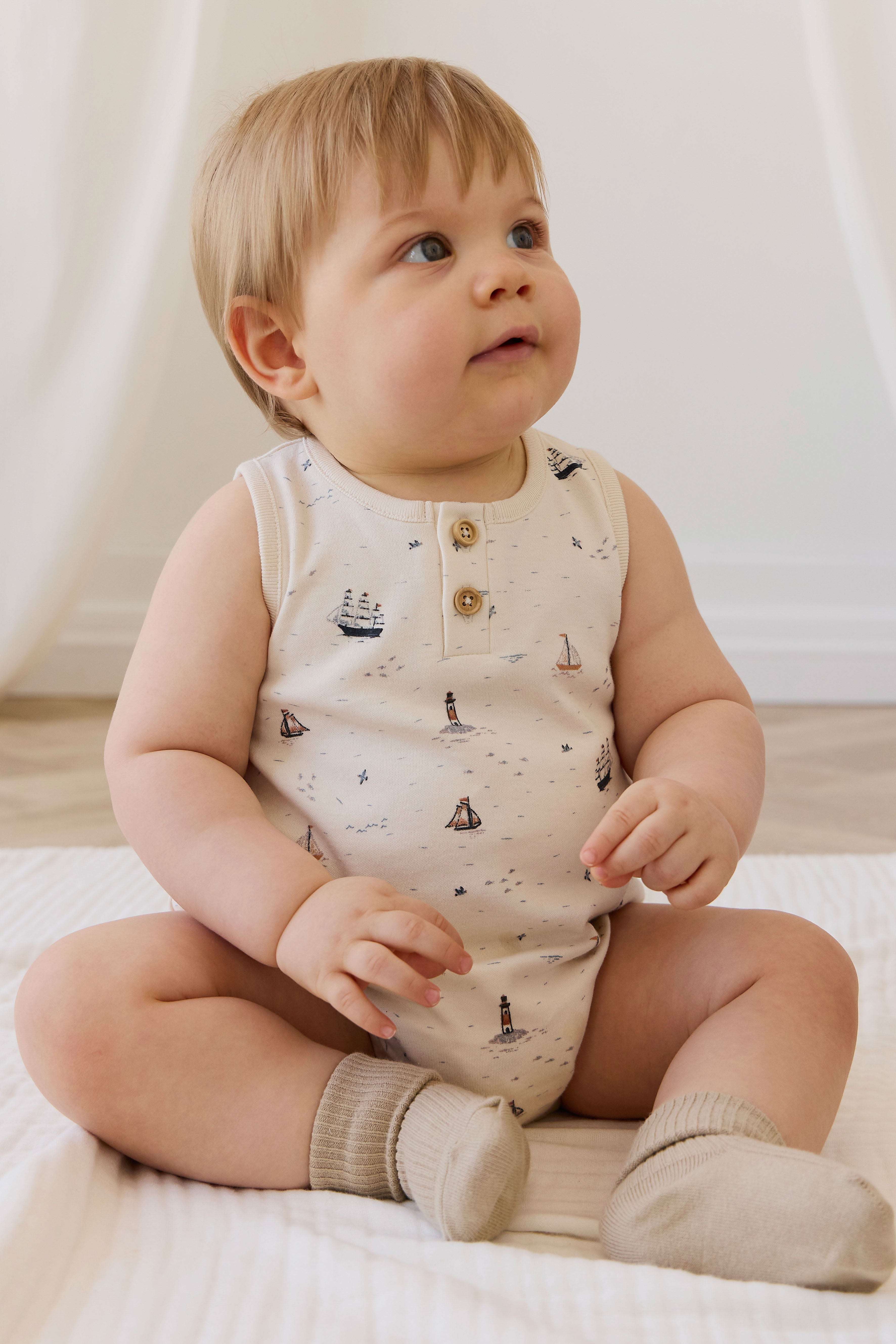 Organic Cotton Archie Playsuit - Sailing Day – Jamie Kay Wholesale