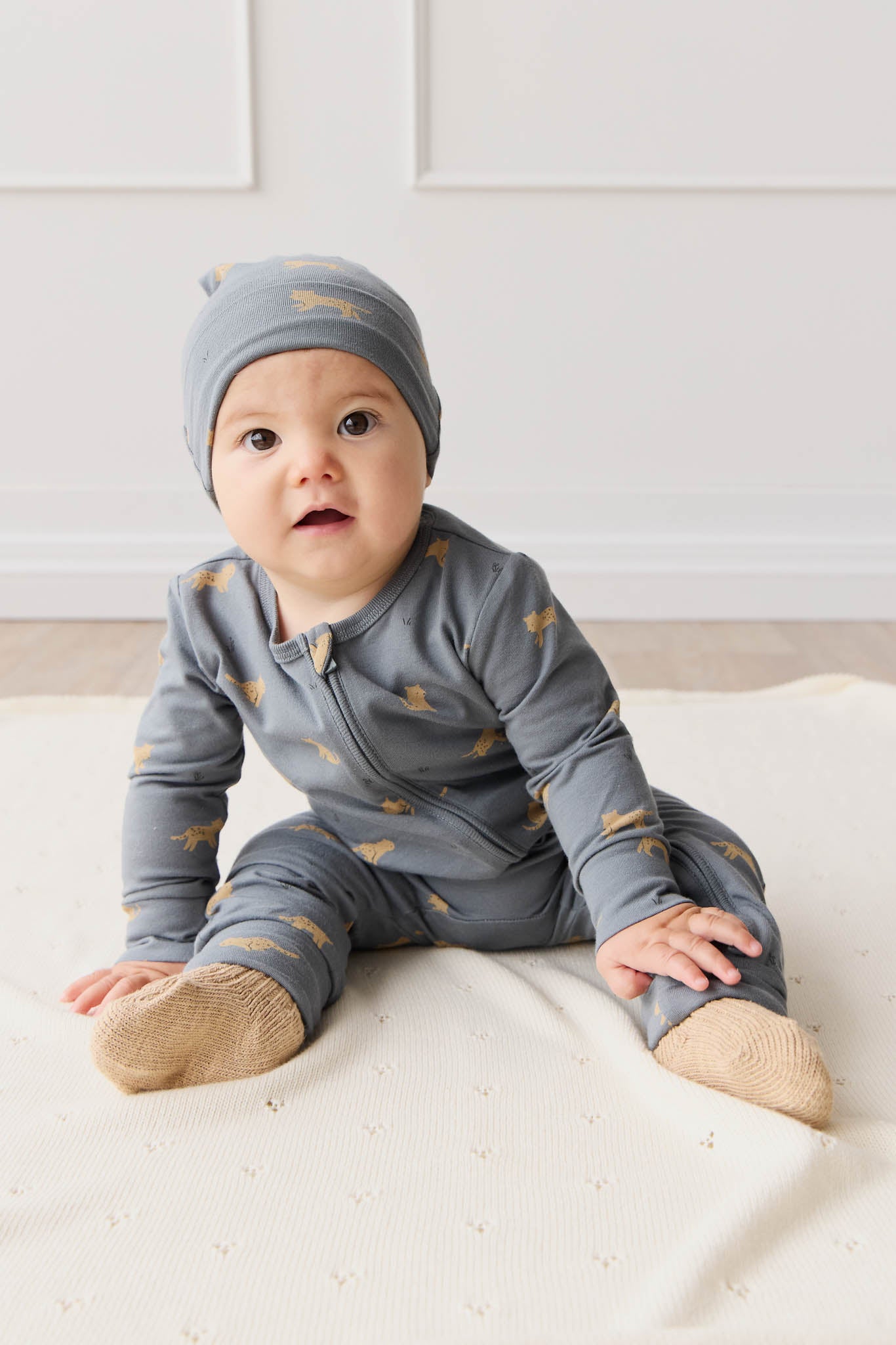 Organic Cotton Reese Zip Onepiece - Lenny Leopard Smoke – Jamie Kay ...